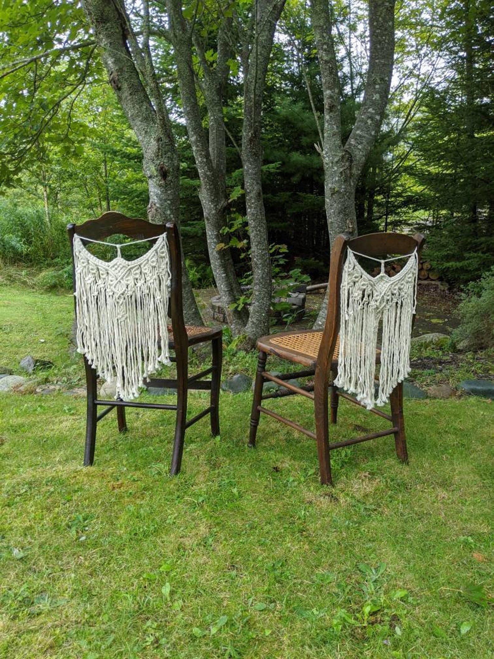 Macrame Boho Wedding Chair Covers for Bride and Groom | Etsy