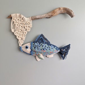 Macrame Sculptural 3D Fish, Macrame Fish Decor, Modern Macrame Fish Art ...
