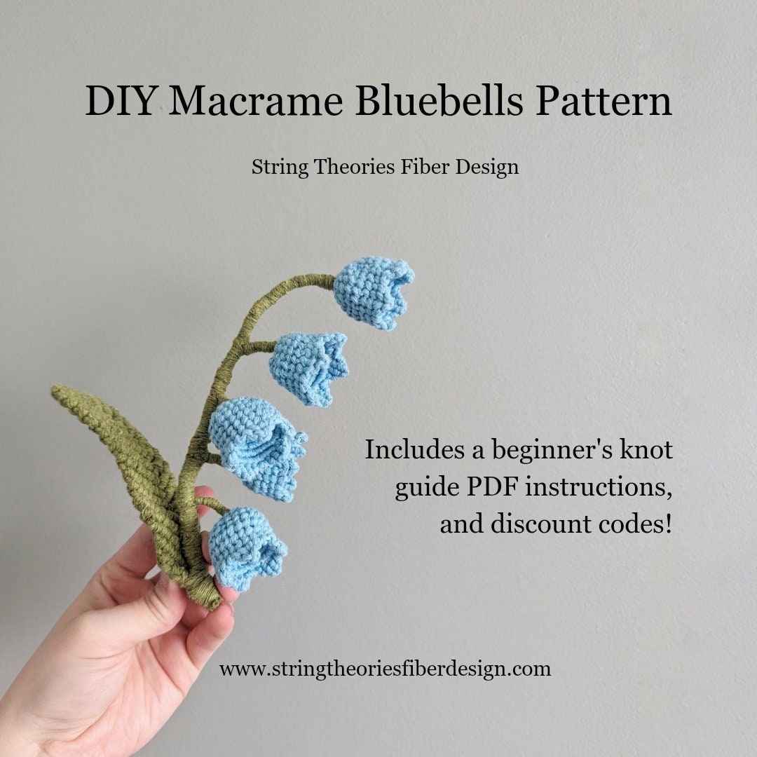 DIY Pattern Macrame 3D Sculpture Bluebell Flower Instructions, Macrame ...
