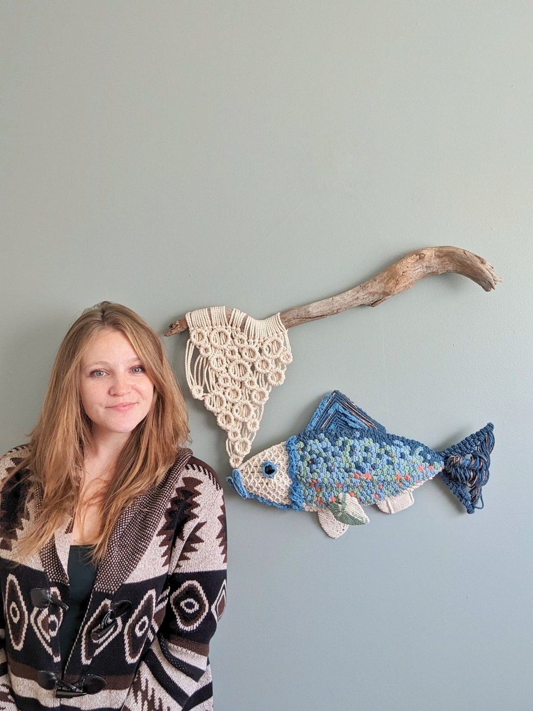 Macrame Sculptural 3D Fish, Macrame Fish Decor, Modern Macrame Fish Art ...