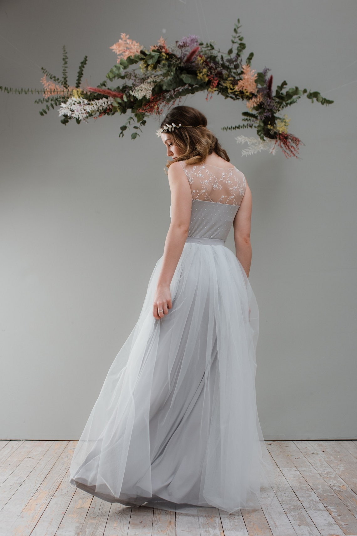 Brautrock Iceland mit Tüll in zartem Blau | Etsy