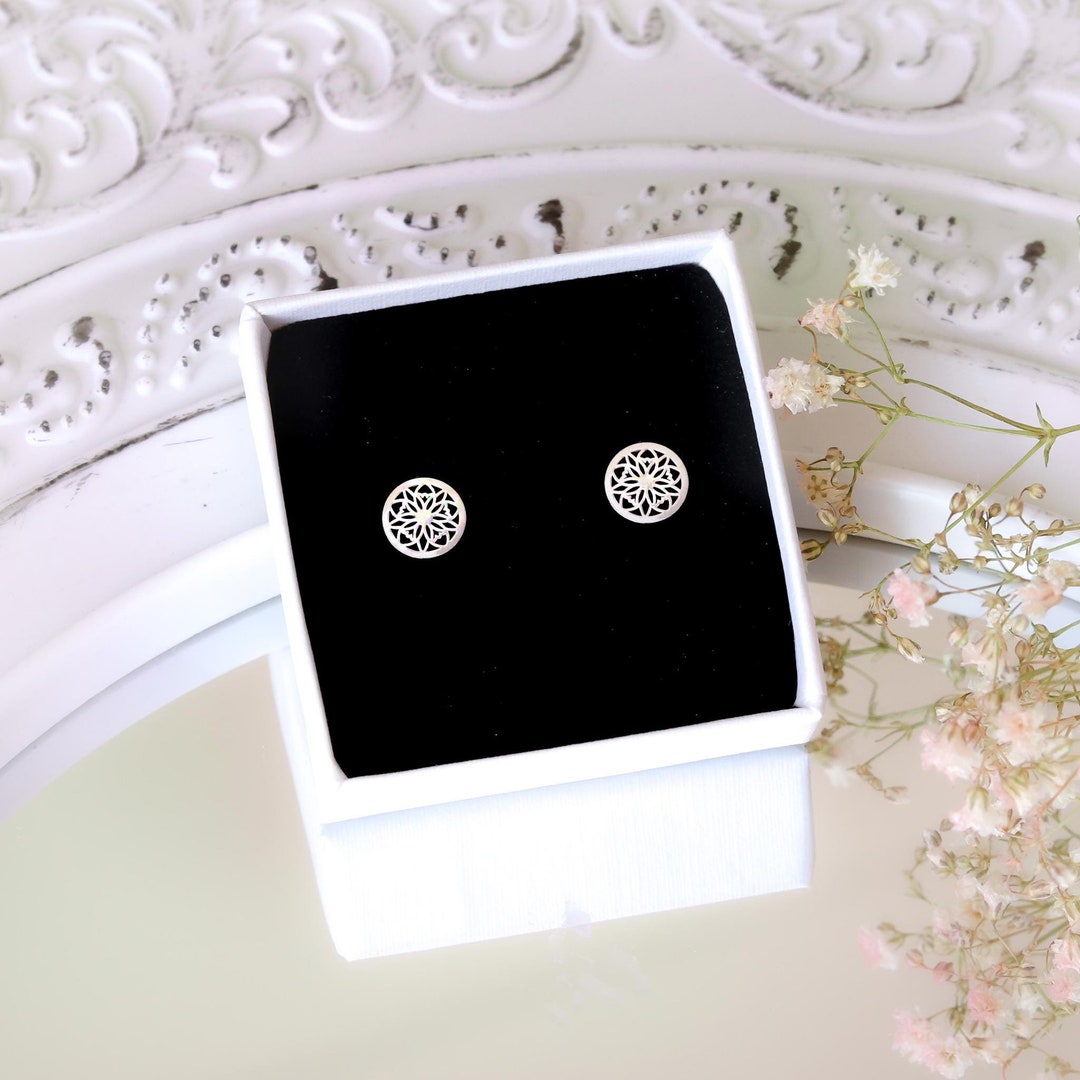 Silver Stud Earrings for Women - Minimalist Boho Round Earrings, Dainty ...