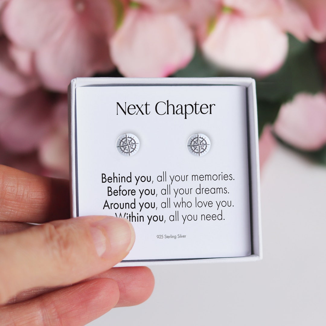 Graduation Earrings Gift, New Beginnings Sterling Silver Compass Studs ...
