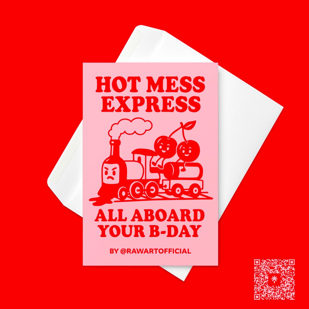 Funny Hot Mess Express Birthday Card: Retro Cherry Train Design - Etsy