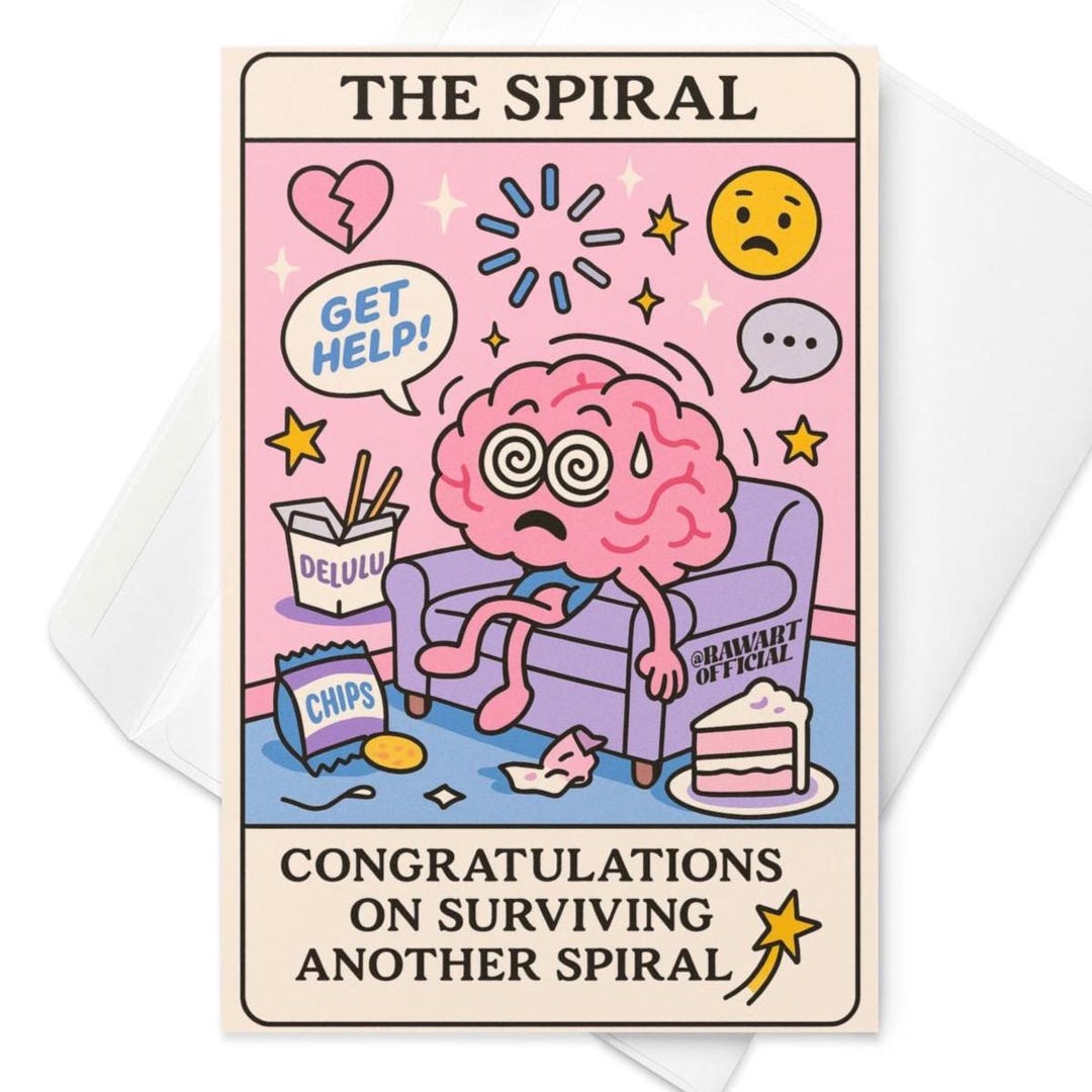The Spiral Funny Anxiety Card, Delulu Era Tarot Greeting, Pink Retro ...