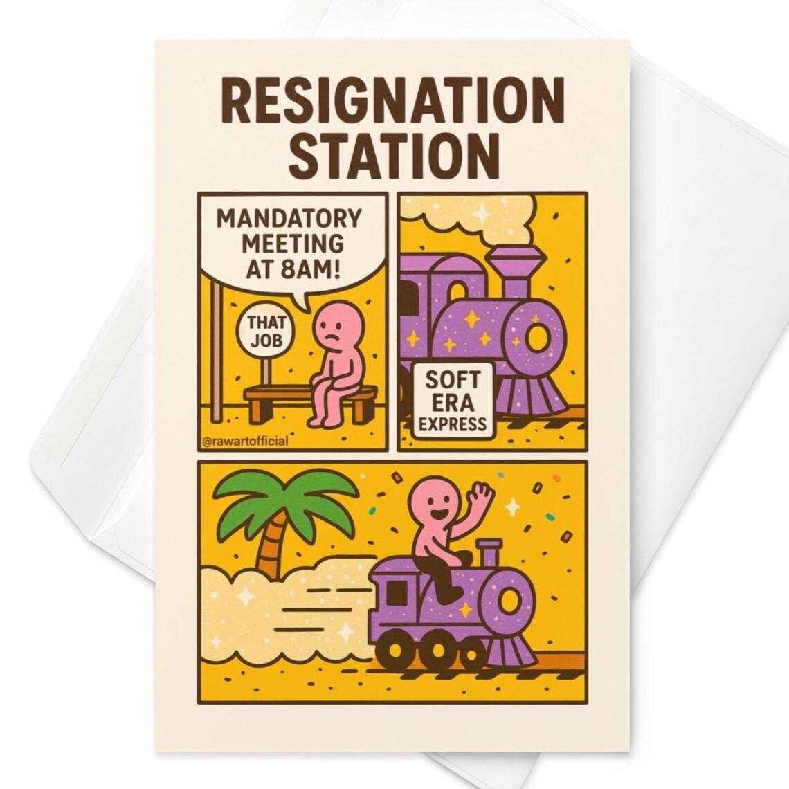 Funny Resignation Card: Retro Comic Train, Glittery Job Quit ...