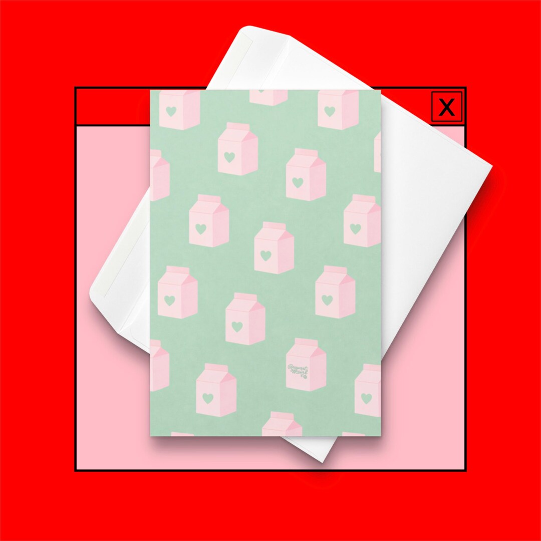 Pink Milk Carton Card: Pastel Pattern, Kawaii Stationery, Sweet ...