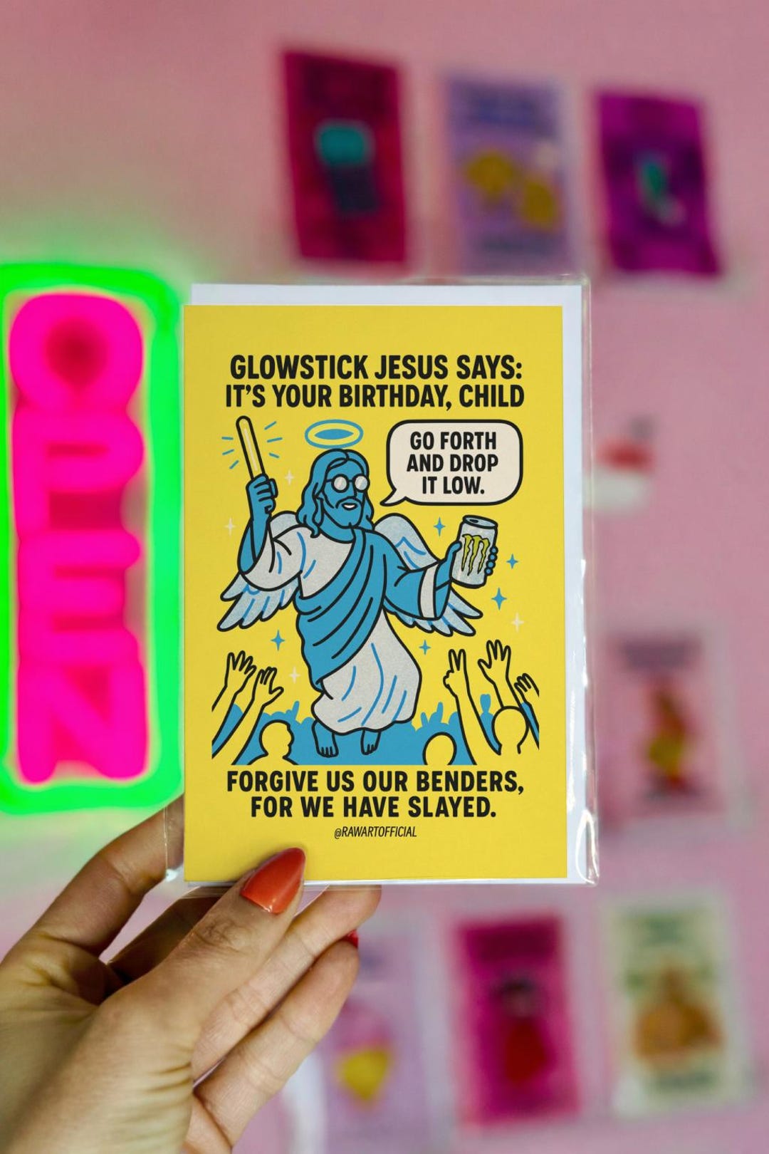 Glowstick Jesus Birthday Card: Funny Party Card for Ravers, Festival ...