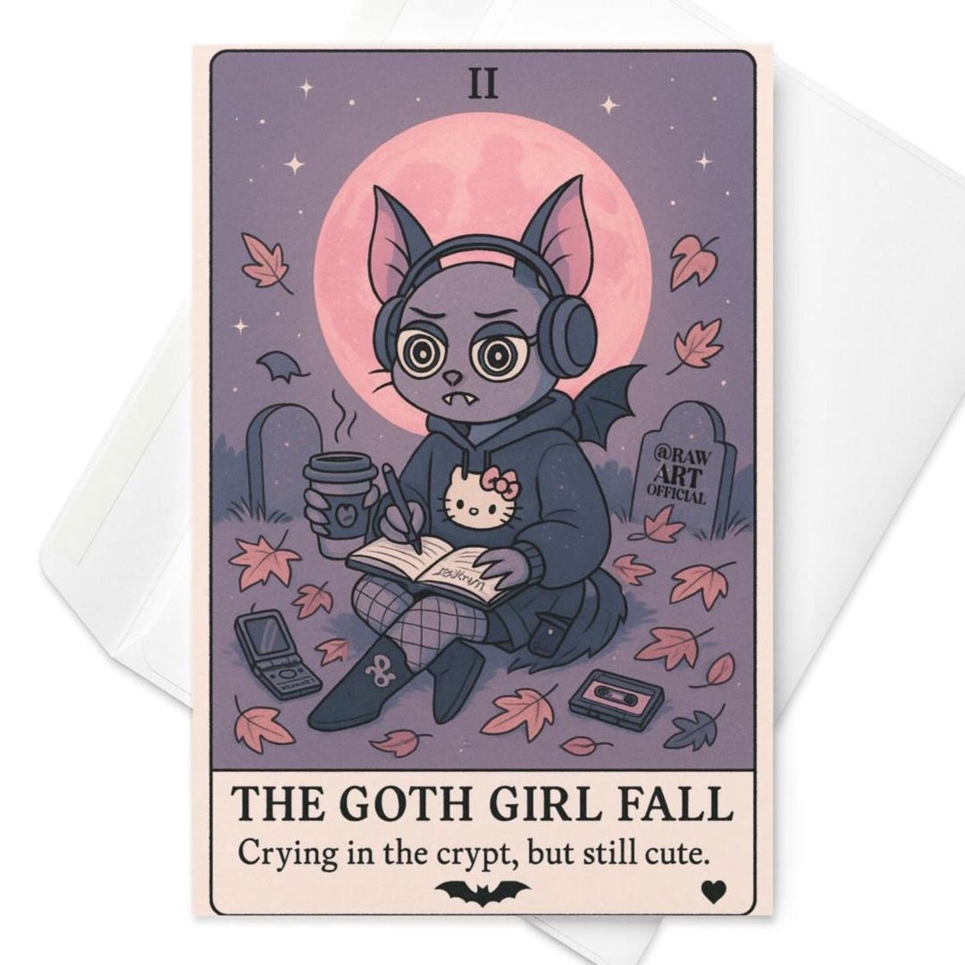 The Goth Girl Fall Funny Goth Greeting Card, Sad Girl Tarot, Cryptcore ...