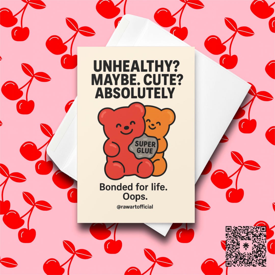 Funny Gummy Bear Valentine Card • Obsessed Couple, Stuck Together - Etsy