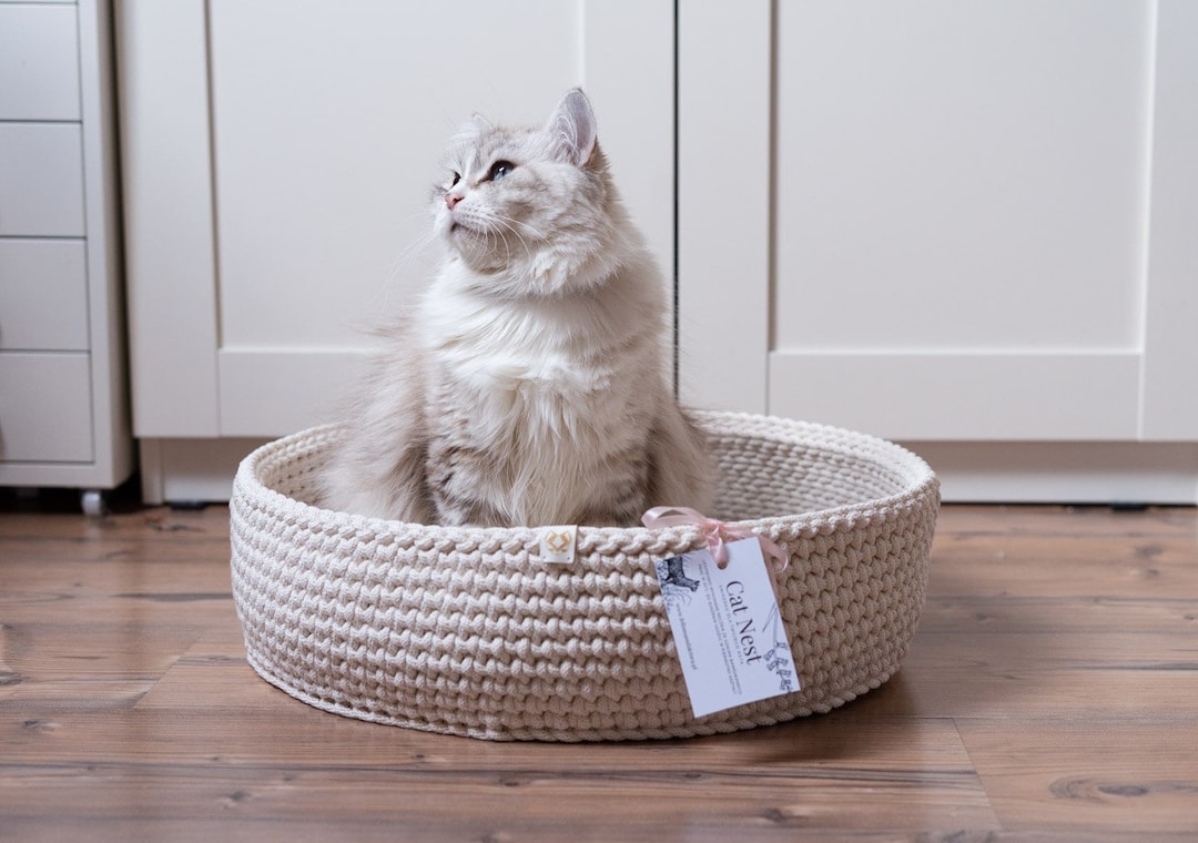 Cream Cat Bed, Cotton Cat Nest. Modern Furniture for Cat. Handmade Pet ...