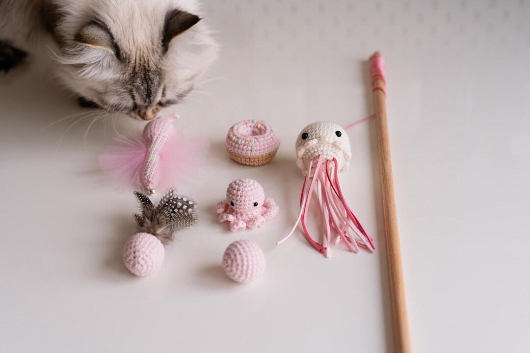 Catnip Box With 6 Toys, Cat Wand Toy Jellyfish, Handmade Valerian Ball ...