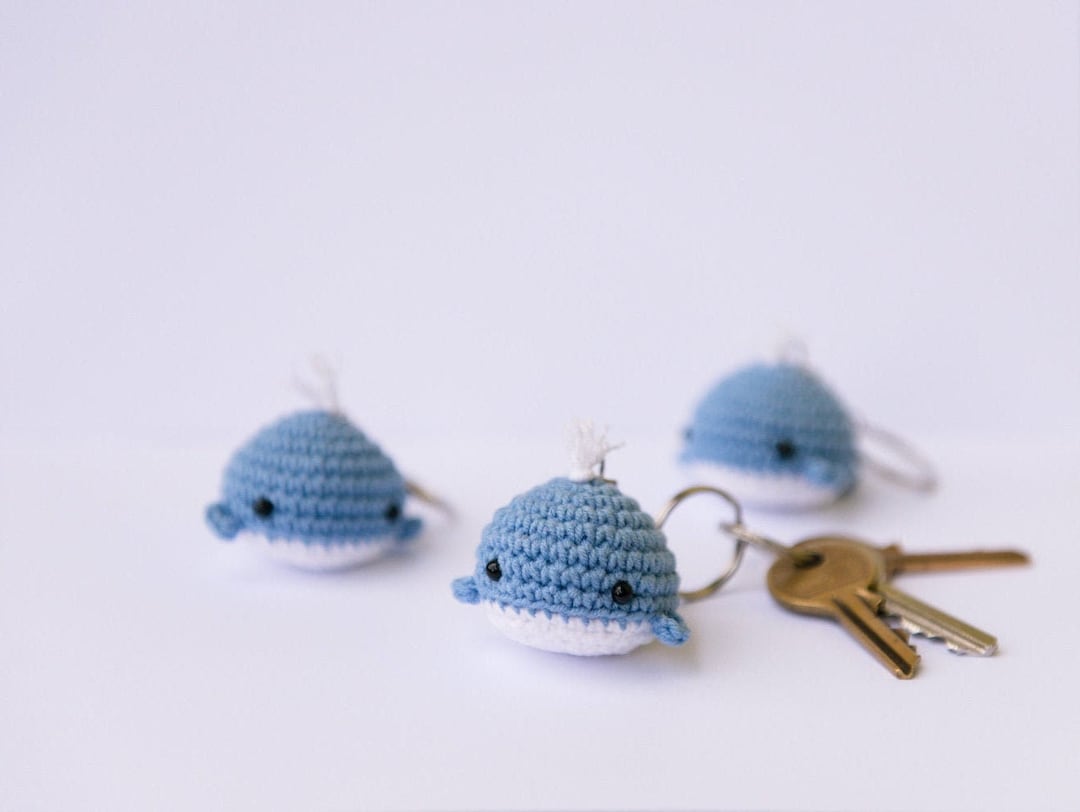 Blue Whale Keychain, Crochet Amigurumi Whale With Keyring. Cute Key ...