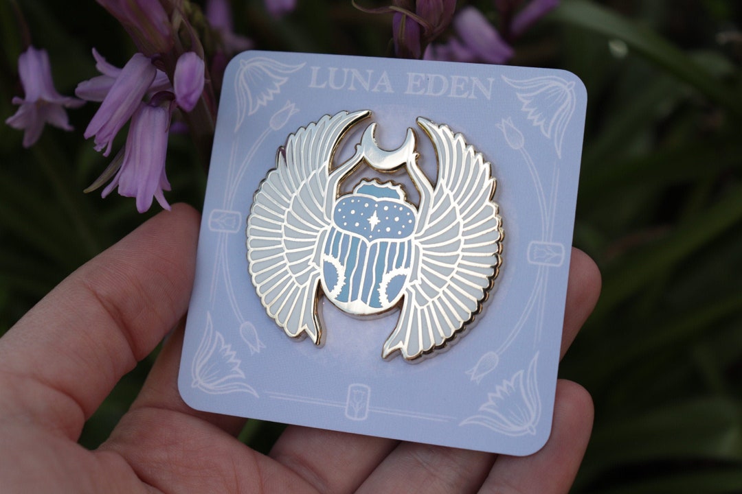 Luna Scarab Beetle Hard Enamel Pin 45mm Gold With Blue - Etsy UK