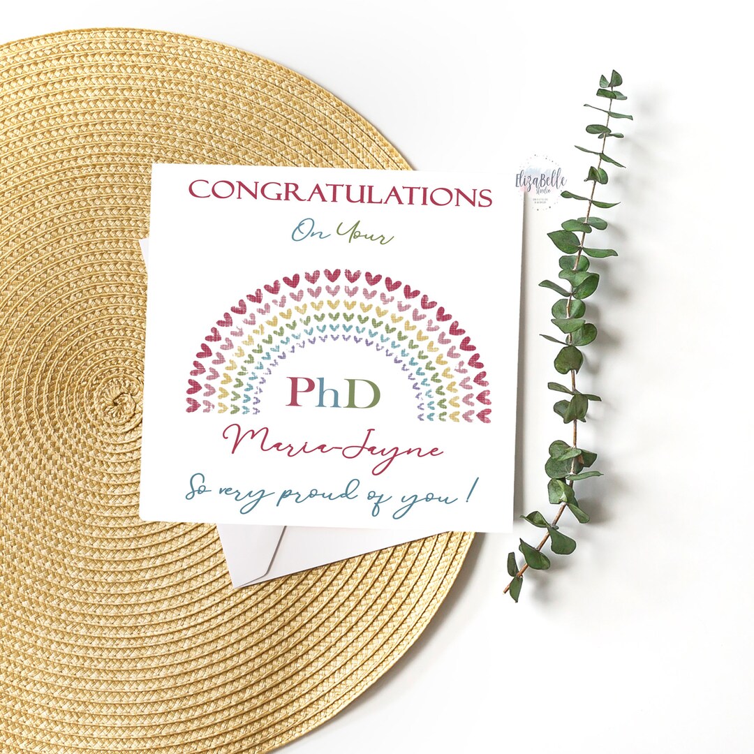 Phd Congratulations Card, Graduation Card, Personalised Phd, Msc, Hnd ...