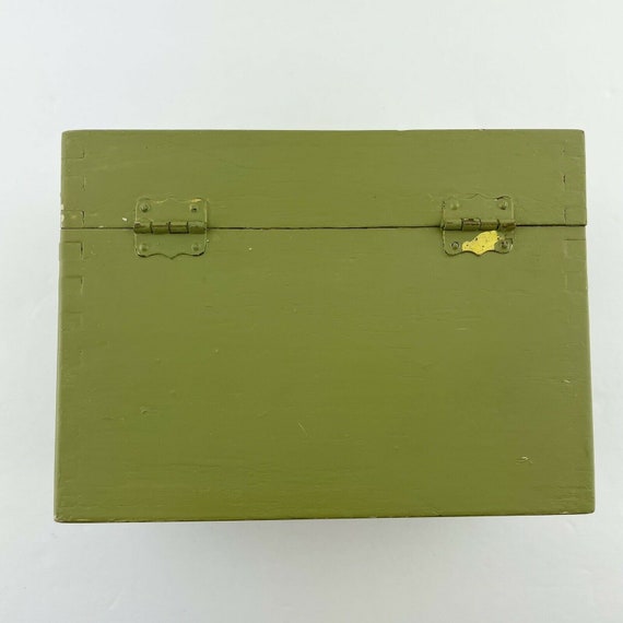 Vintage Recipe Box Hinged Wooden Painted Green w/ Handwritten Recipes ...