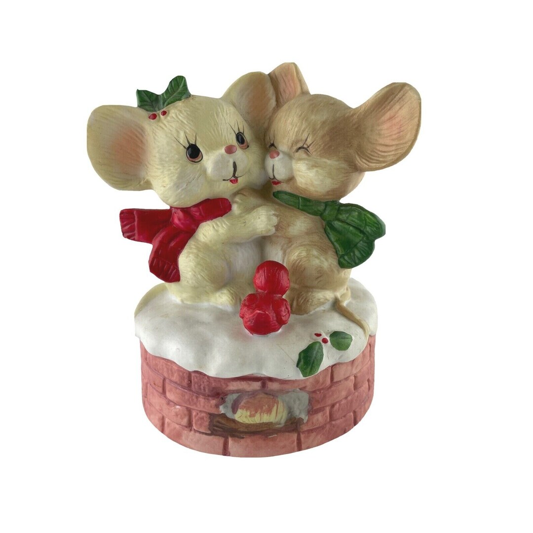 Christmas Music Box Porcelain Two Mice Plays Walking in A Winter ...
