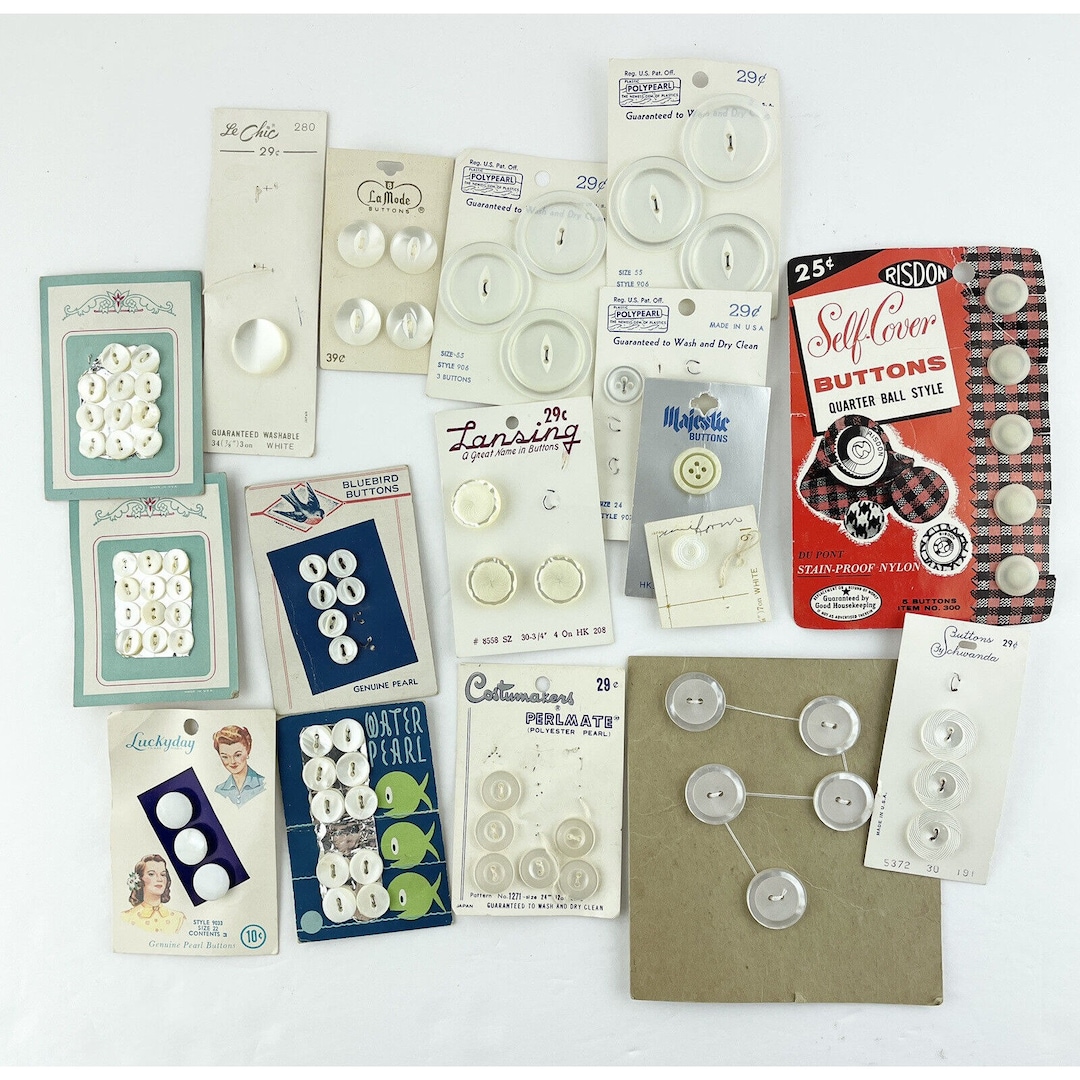 Vintage White Button Lot of 70 Luckyday Bluebird Risdon Lansing Water ...