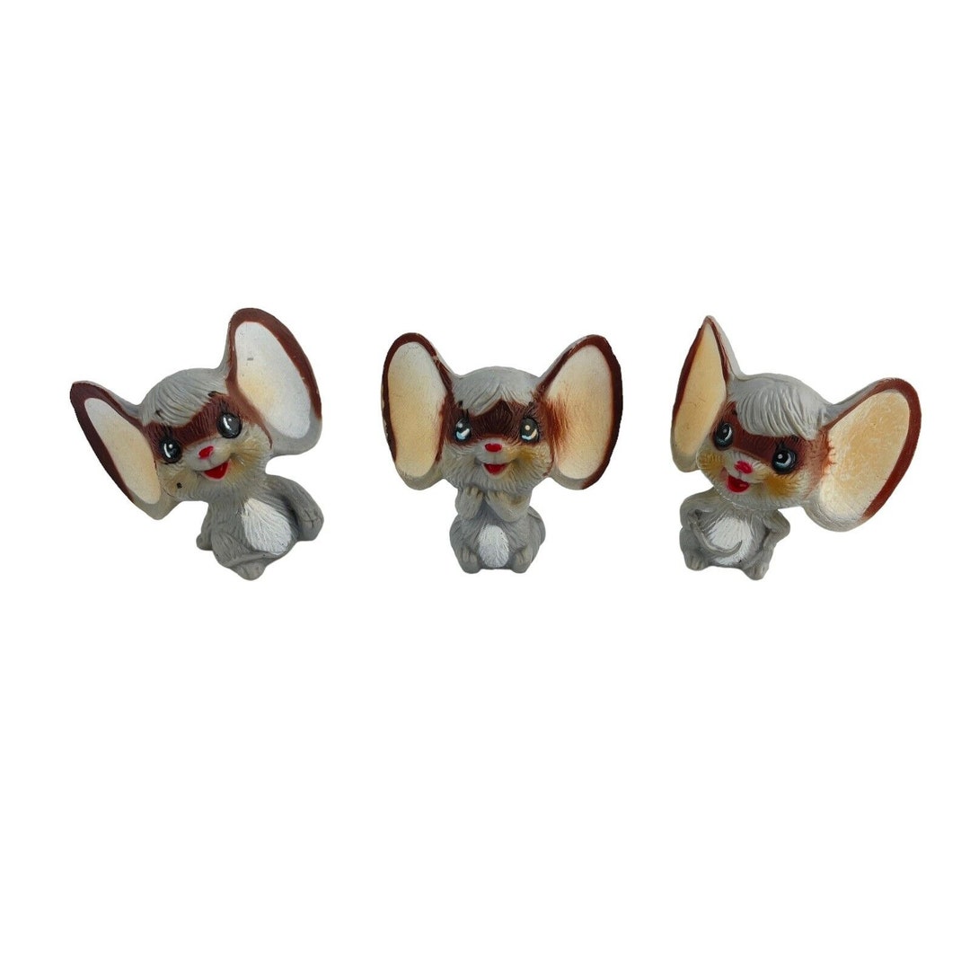 Vintage Big Ear Mouse Figurines Set of 3 Gray W Brown Mask - Etsy