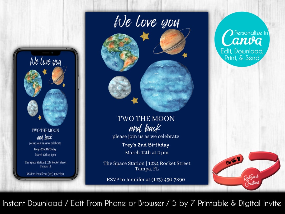 Editable Two the Moon Invitation Two the Moon Birthday - Etsy