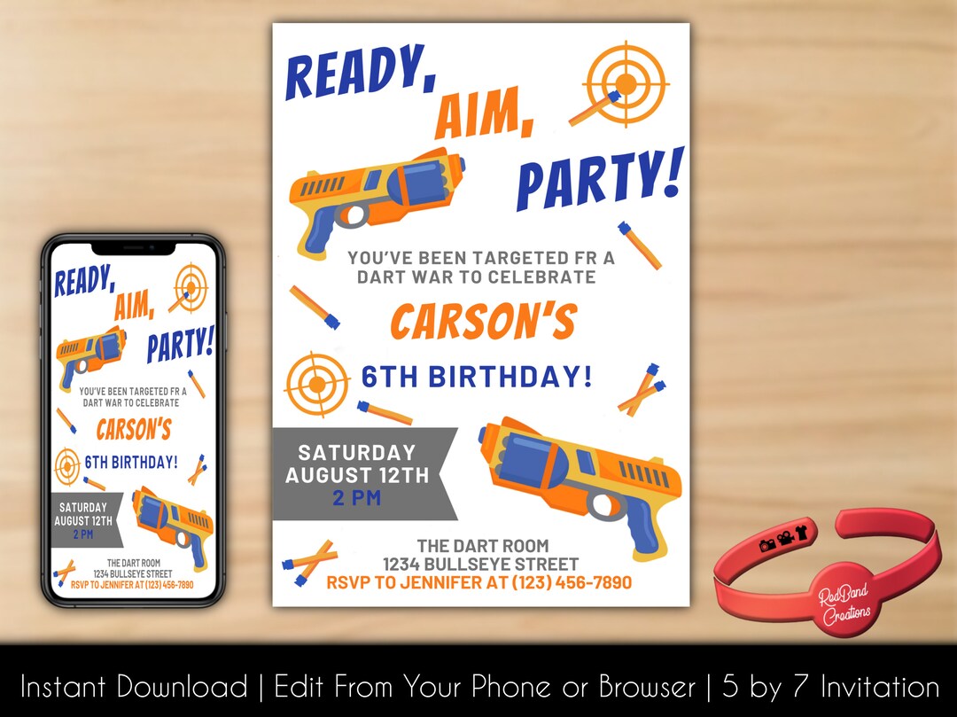 Editable Toy Gun Birthday Invitation Camouflage Birthday Party Army ...