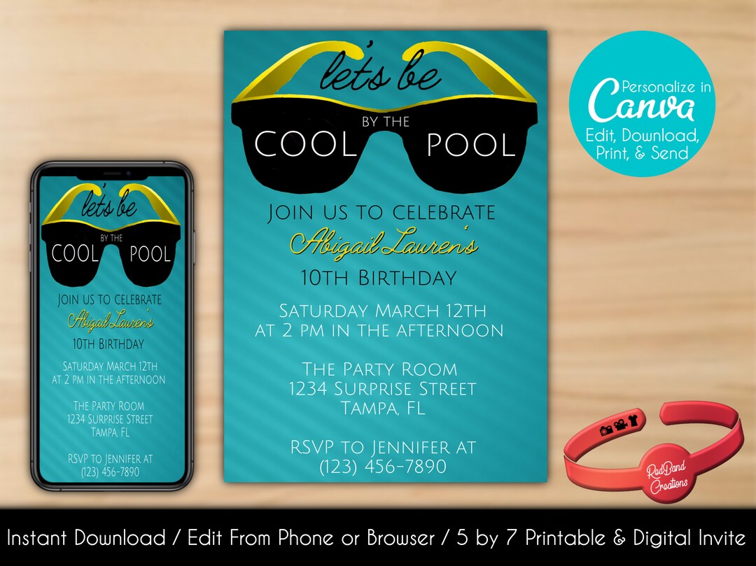 Editable Pool Party Invitation Pool Party Birthday Boys Birthday Girls ...