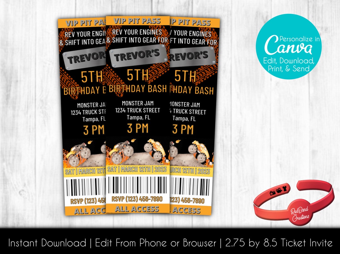 Editable Monster Truck Birthday Invitation Monster Truck Birthday ...