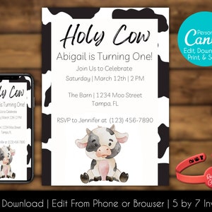 Editable Cow Birthday Invitation Farm Animal Birthday - Etsy