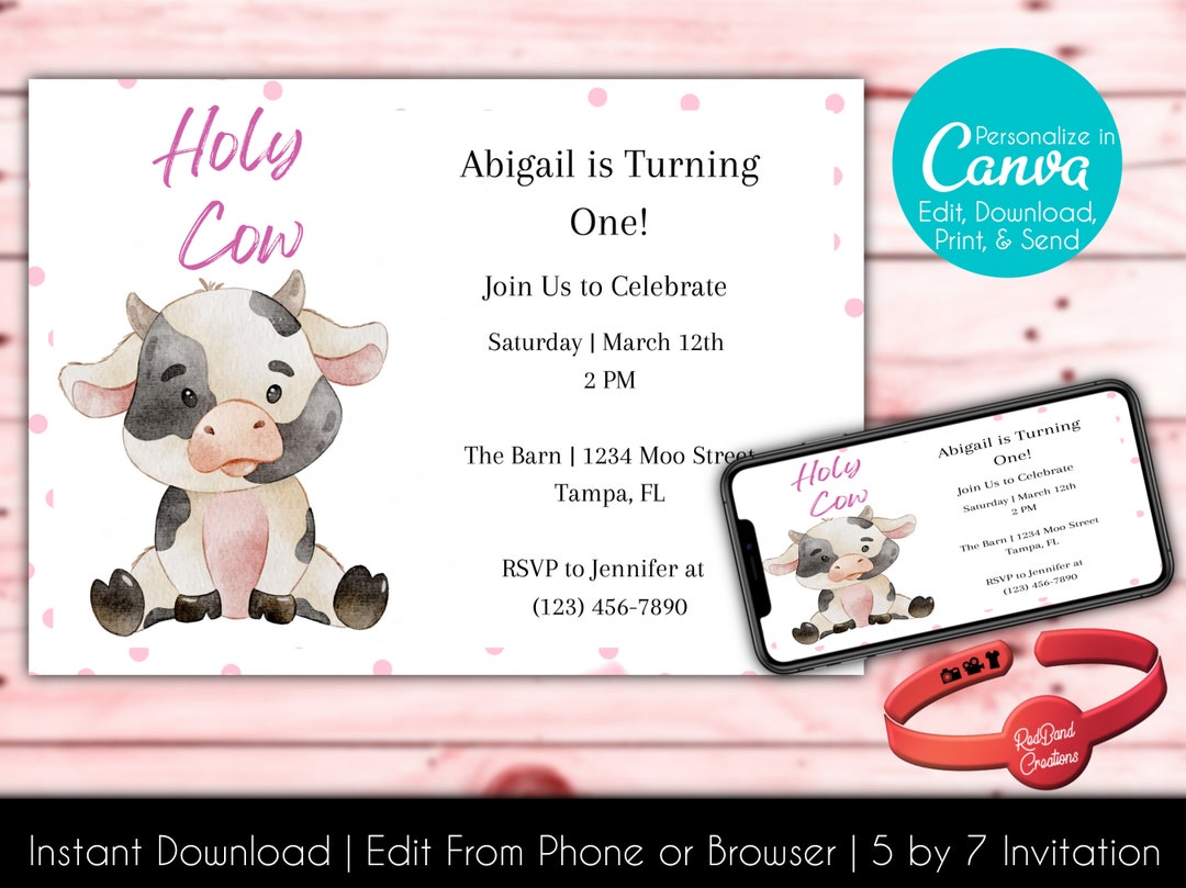 Editable Cow Birthday Invitation Farm Animal Birthday Barnyard Birthday ...