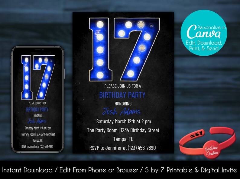 Editable 17th Birthday Invitation Simple Invitation - Etsy