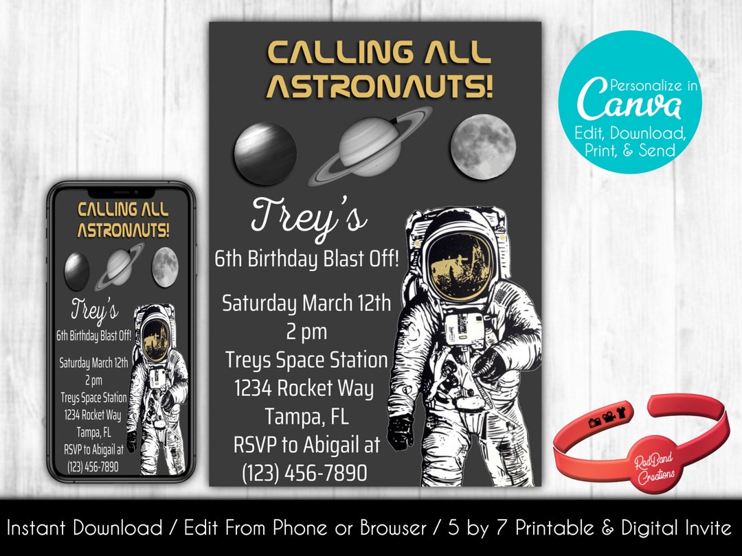 Astronaut Birthday Invitation, Space Birthday Invitation, Nasa Birthday ...