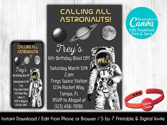 Astronaut Birthday Invitation Space Birthday Invitation Nasa - Etsy