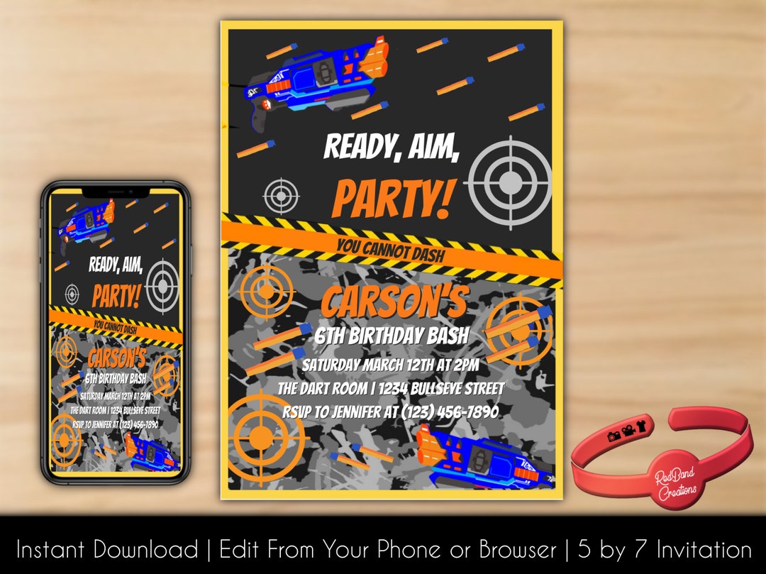 Editable Toy Gun Birthday Invitation Camouflage Birthday Party Army ...