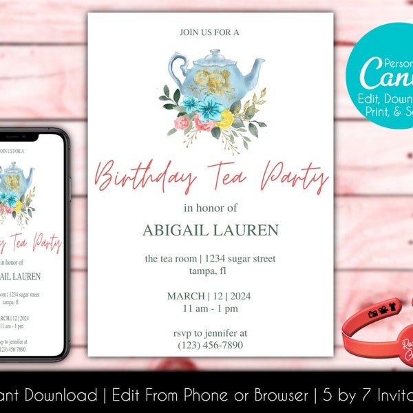 Canva Princess Tea Party Invitation - Etsy