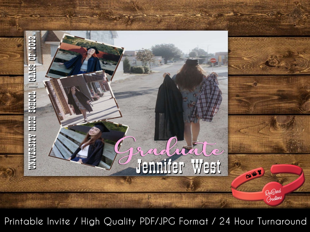 Rustic Cow Print Western Graduation Announcement, Printable, Digital ...