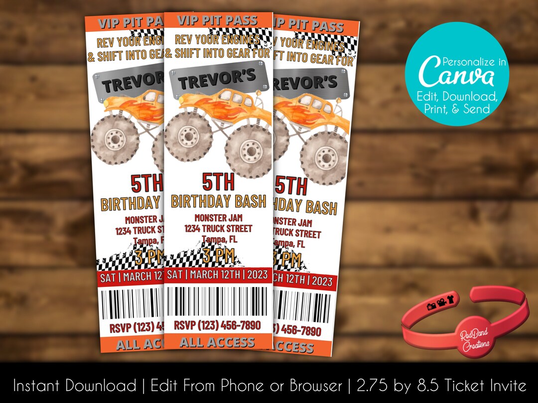Editable Monster Truck Birthday Invitation Monster Truck Birthday ...