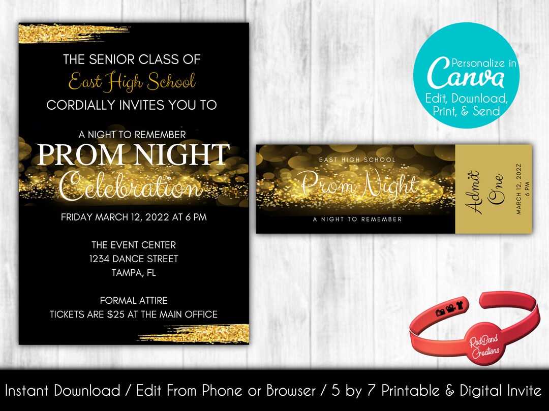 Editable Prom Invitation Formal Invitation Homecoming Prom Tickets ...