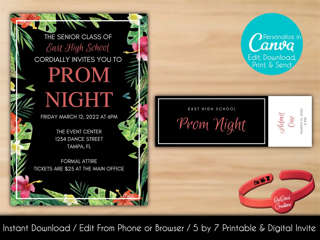 Editable Prom Invitation Formal Invitation Homecoming Prom Tickets ...