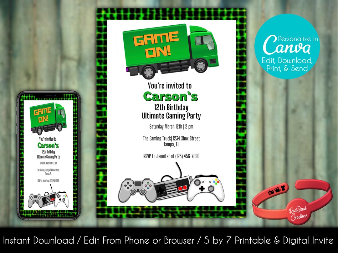 Editable Game Truck Birthday Invitation Gaming Birthday Xbox Birthday ...