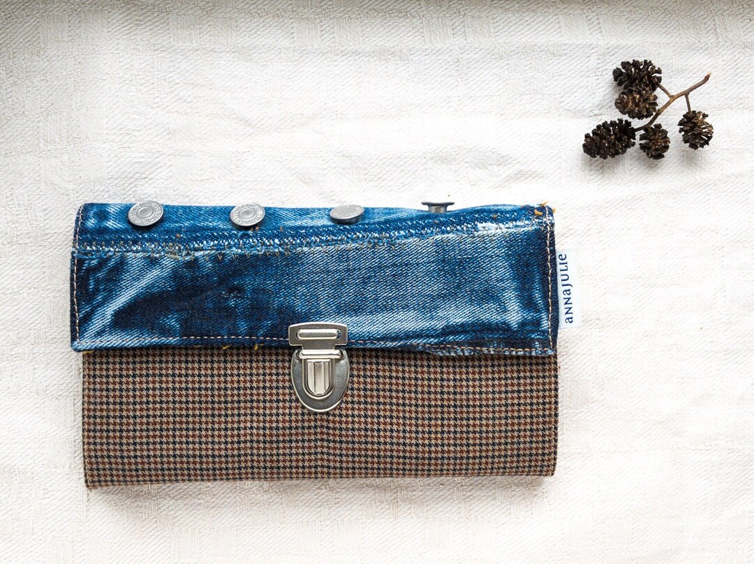 Upcycling Wallet, 19 Cm/ 7.5'' Wide, Patchwork Look Outside With Jeans ...