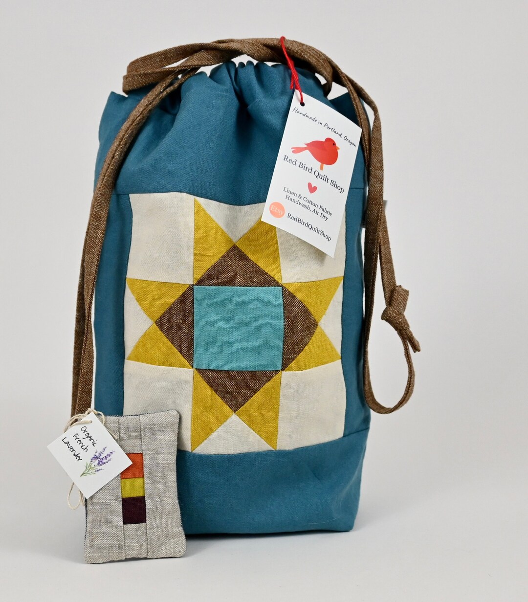 Handmade Linen & Cotton Patchwork Project Bag sunflower and French ...