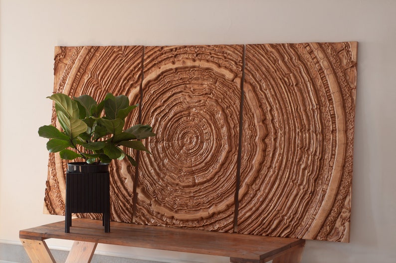Wood Trunk Triptych Wall Art, Natural Birch Veneer Sculpture, Modern ...