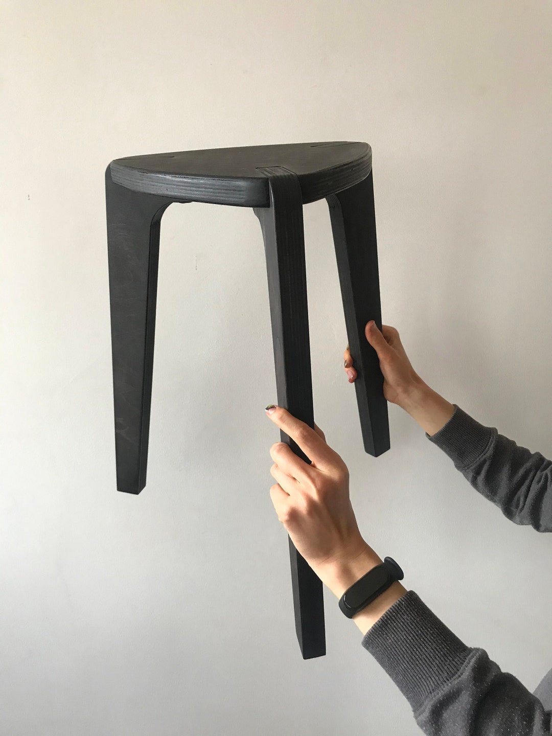 Art Stool From Wood in Black, Modern Stool, Black Chair - Etsy