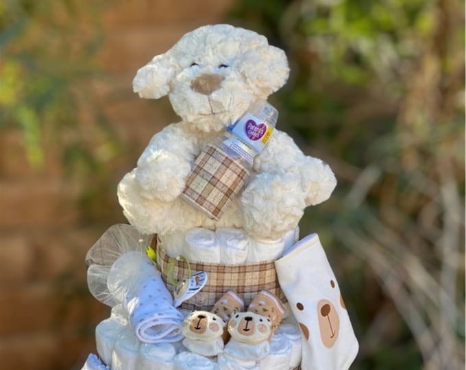 Goldendoodle Diaper Cake, Puppy Diaper Cake, Boho Puppy Baby Shower ...