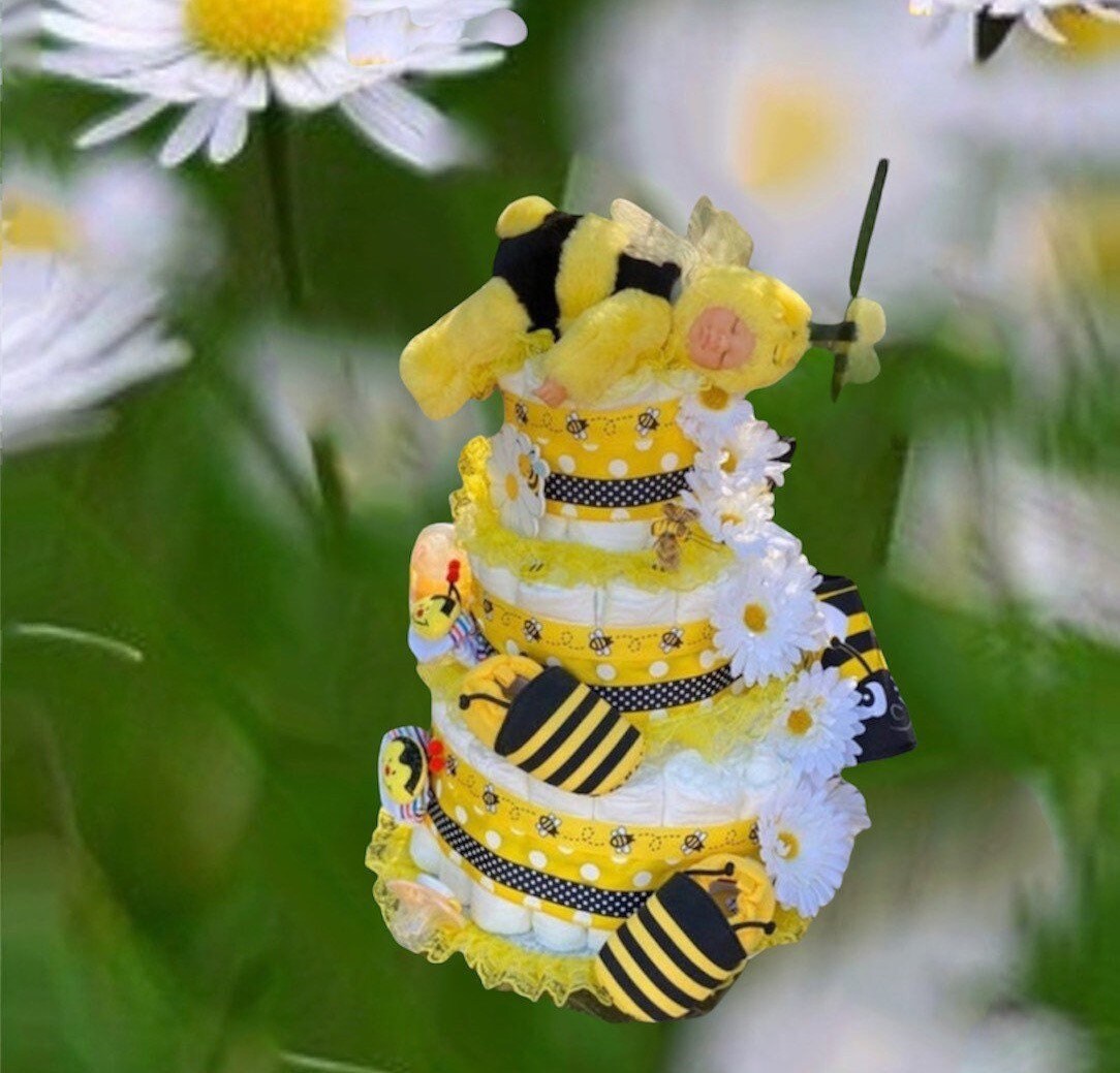 Bee Diaper Cake Bee Baby Shower Bumblebee Diaper Cakeunisex - Etsy