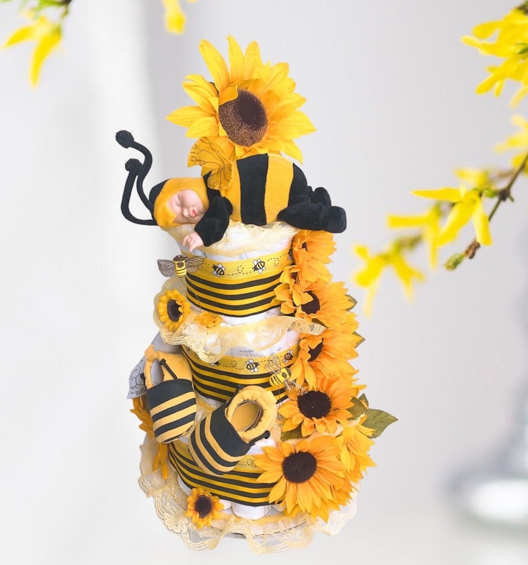 Bumble Bee Diaper Cake: Baby Shower Centerpiece With Doll - Etsy