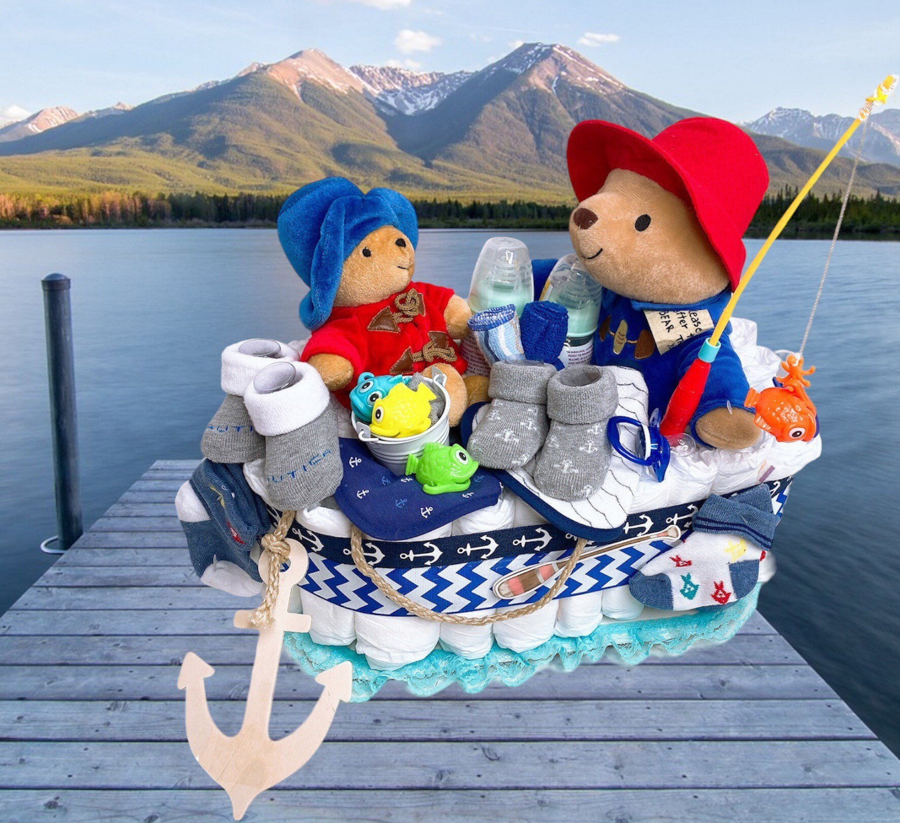 Boat Fisherman Diaper Cake Twins Diaper Cake Teddy Bears - Etsy