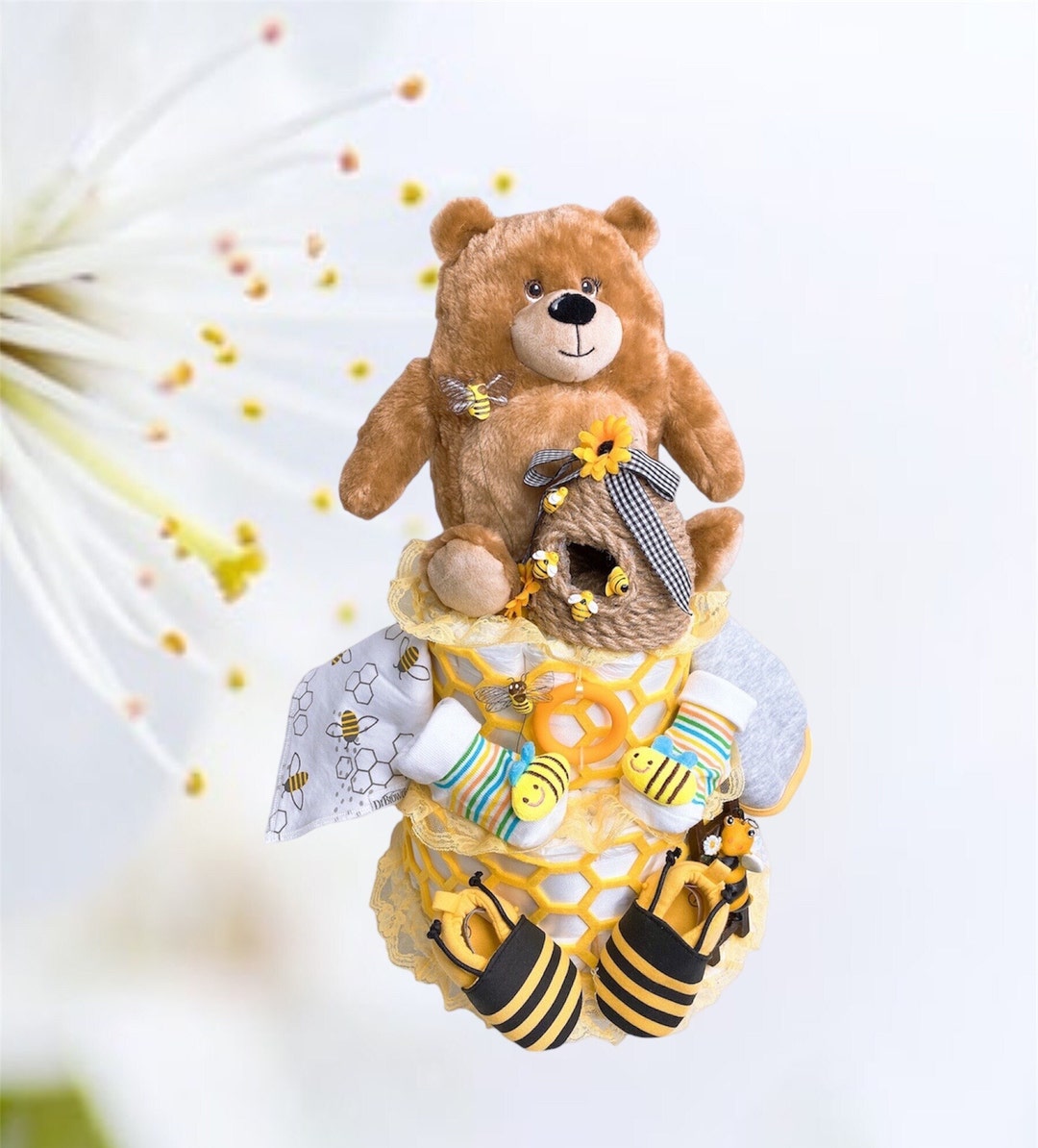 Honey Teddy Bear Diaper Cake, Bee Diaper Cake, Centerpiece - Etsy