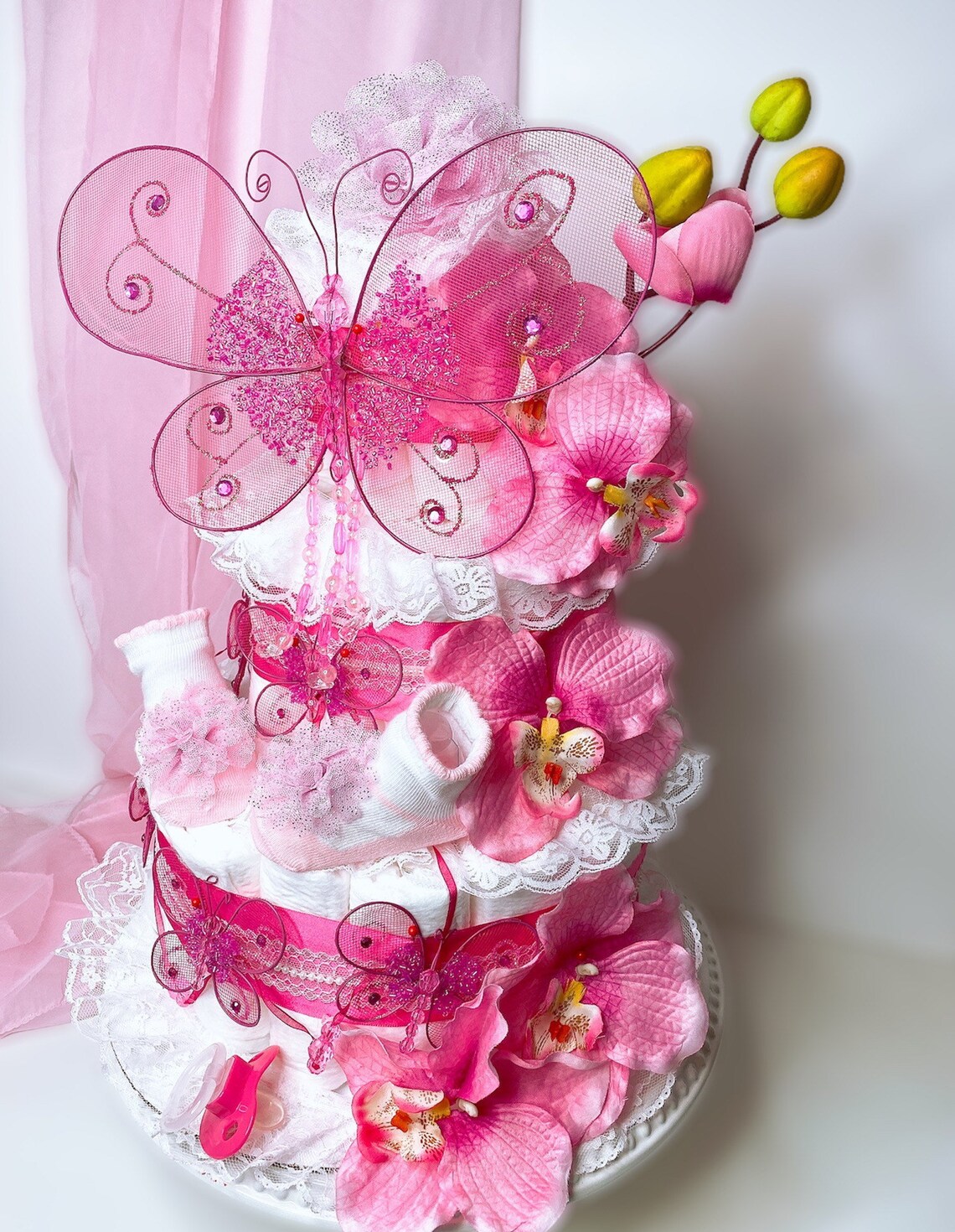 Butterfly Girl Diaper Cake: 3-tier Baby Shower Centerpiece - Etsy