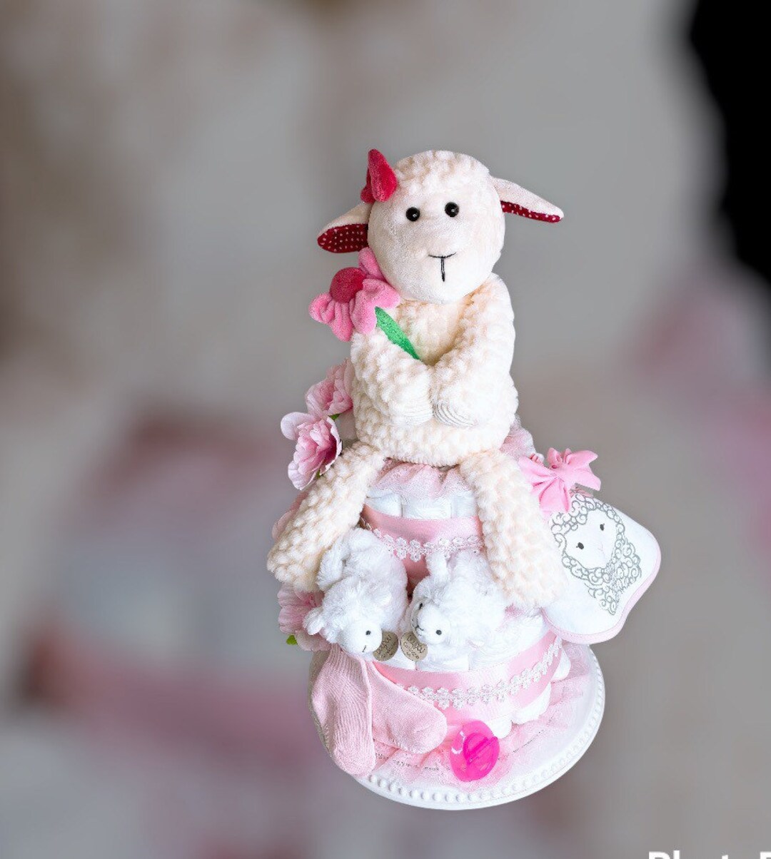 Lamb Diaper Cake: Plush Toy, Baby Shower Centerpiece - Etsy